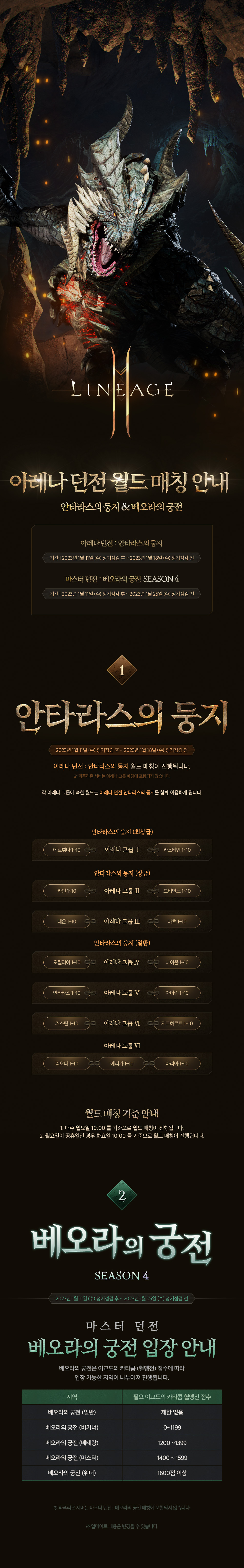 안타라스의 둥지 & 베오라의 궁전 월드 매칭 (1주차) : 리니지2M–NCSOFT